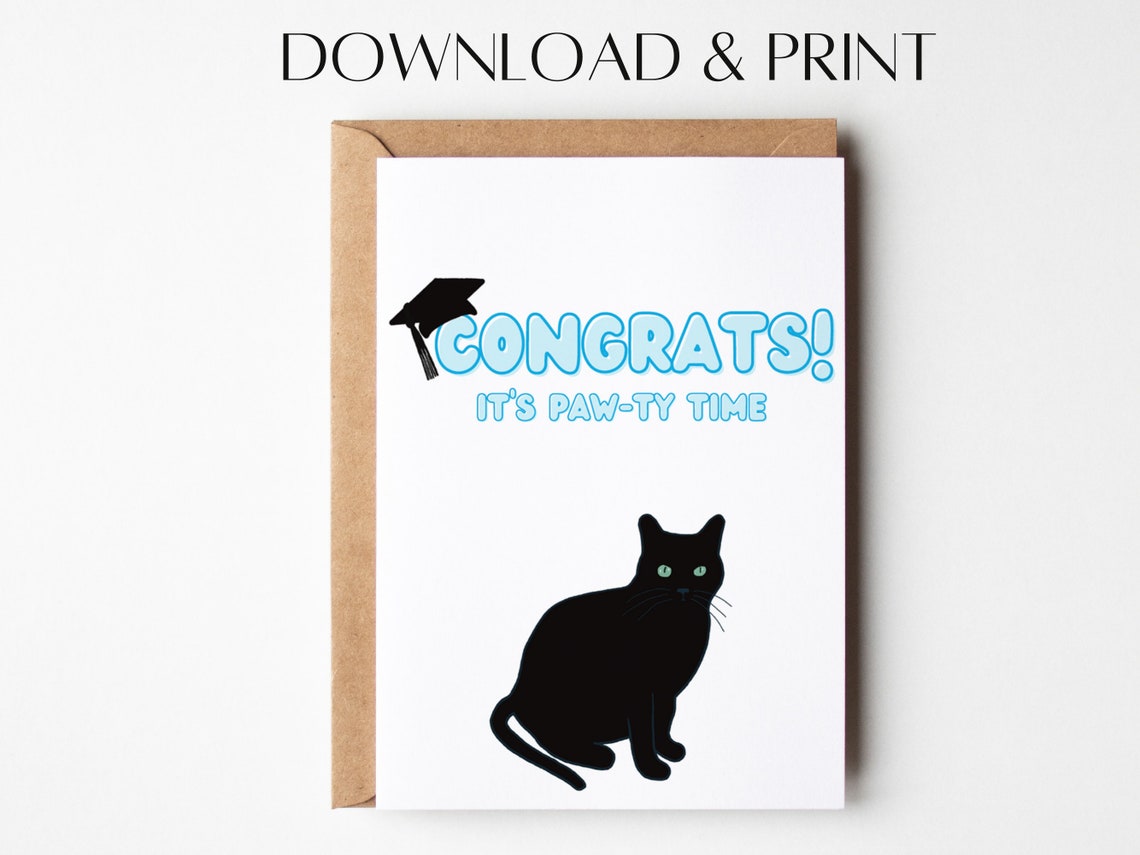 Cat Graduation Card | Funny Graduation Card | Printable Cat Card ...