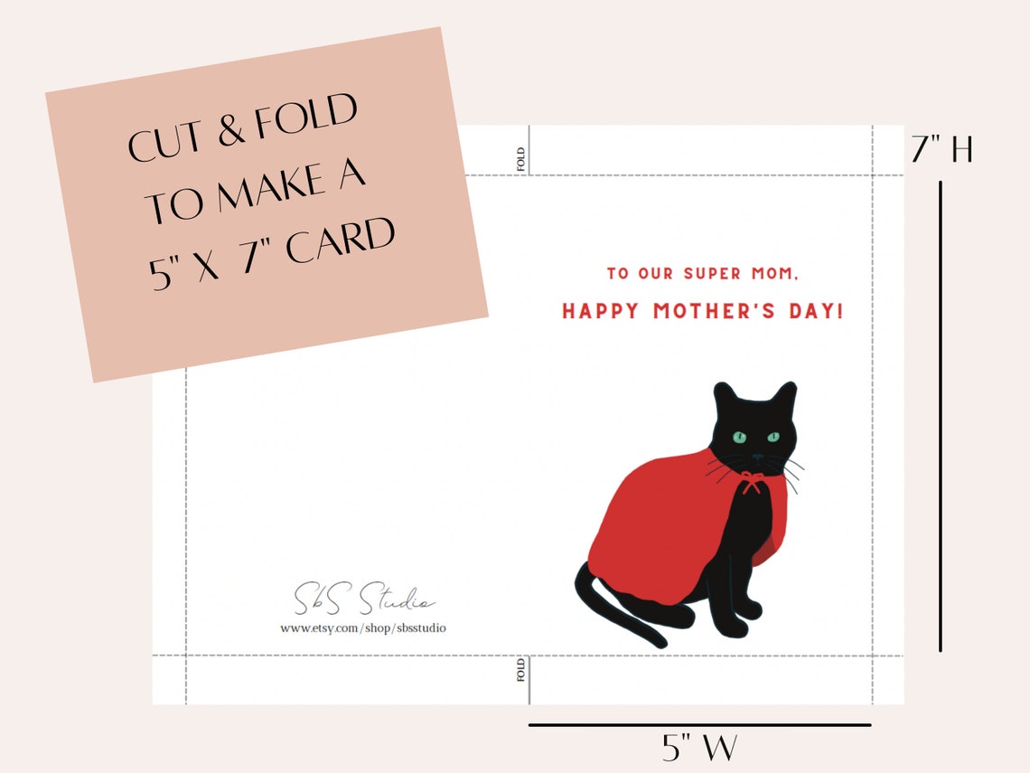Superhero Mother's Day Card | Cat Mother's Day Card | Printable Mother ...