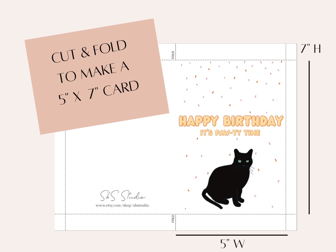 Cat Birthday Card Printable Birthday Card Funny Birthday Card Instant ...