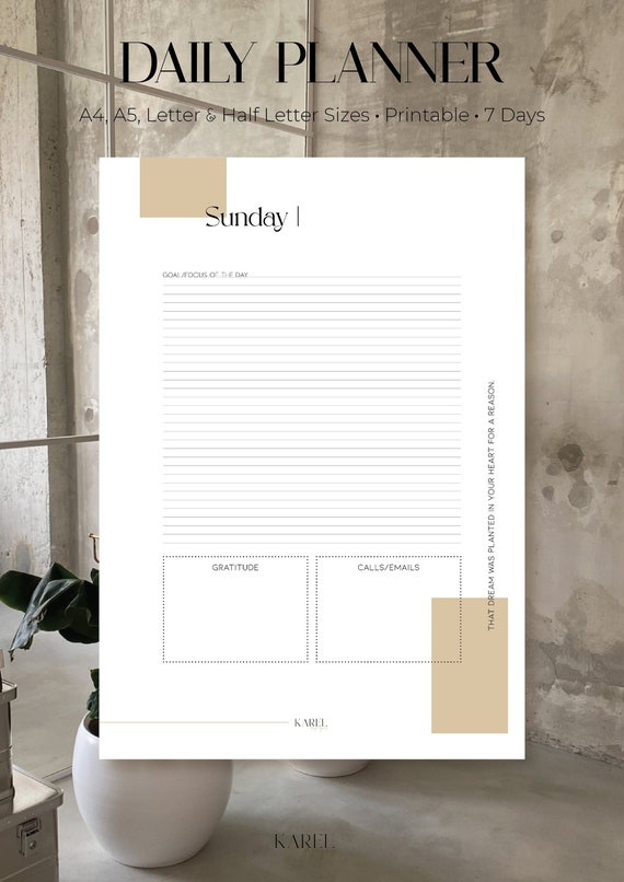 Daily Planner Printable Aesthetic Planner A4 A5 Letter - Etsy