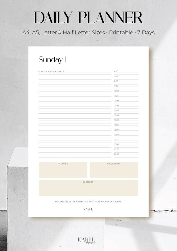 Daily Planner Printable Aesthetic Planner A4 A5 Letter - Etsy