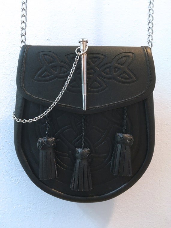 Scottish Black Celtic Embossed Leather Purse With Pin Lock | Etsy