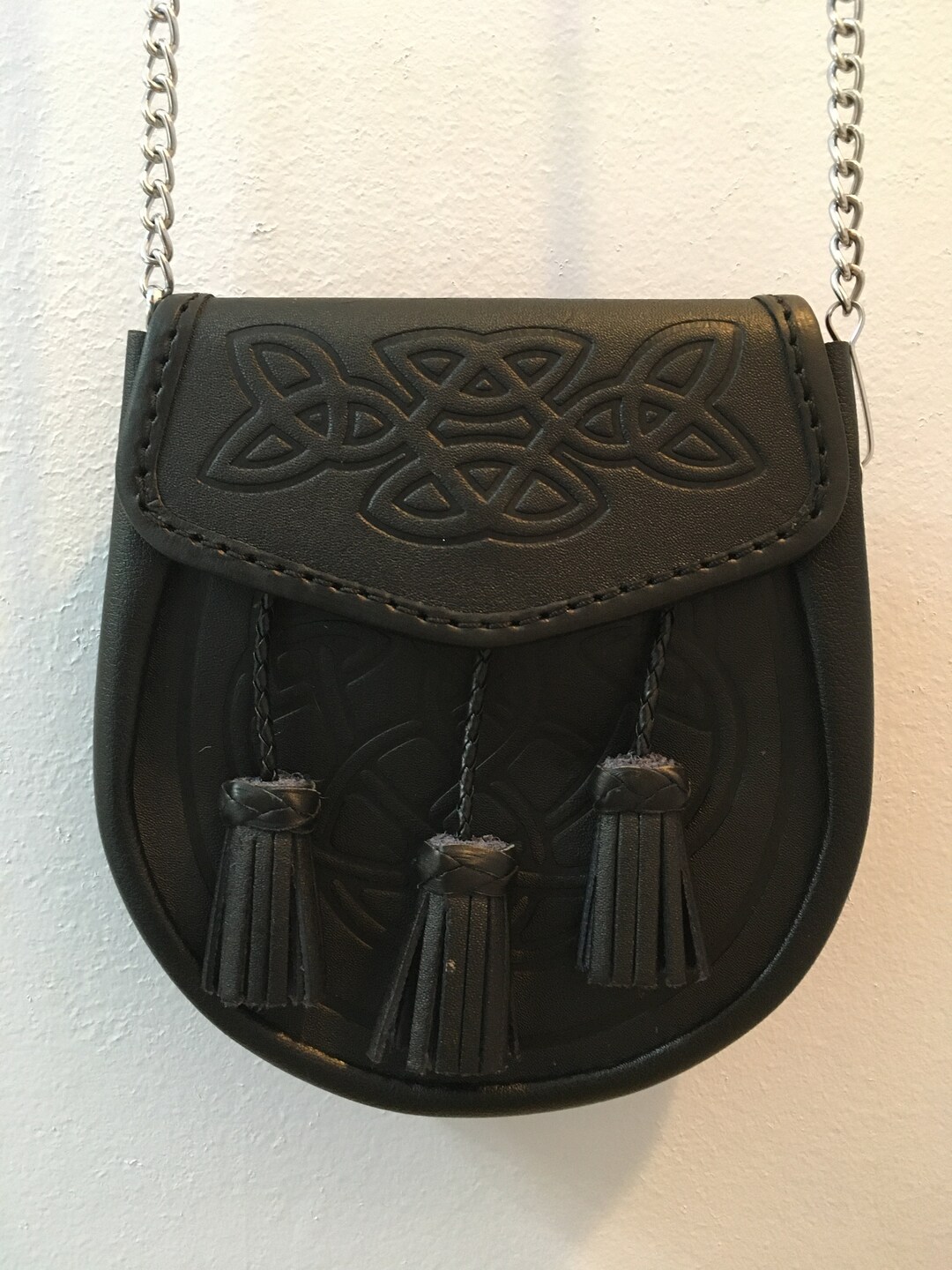 Scottish Black Celtic Embossed Leather Purse With Tassels - Etsy