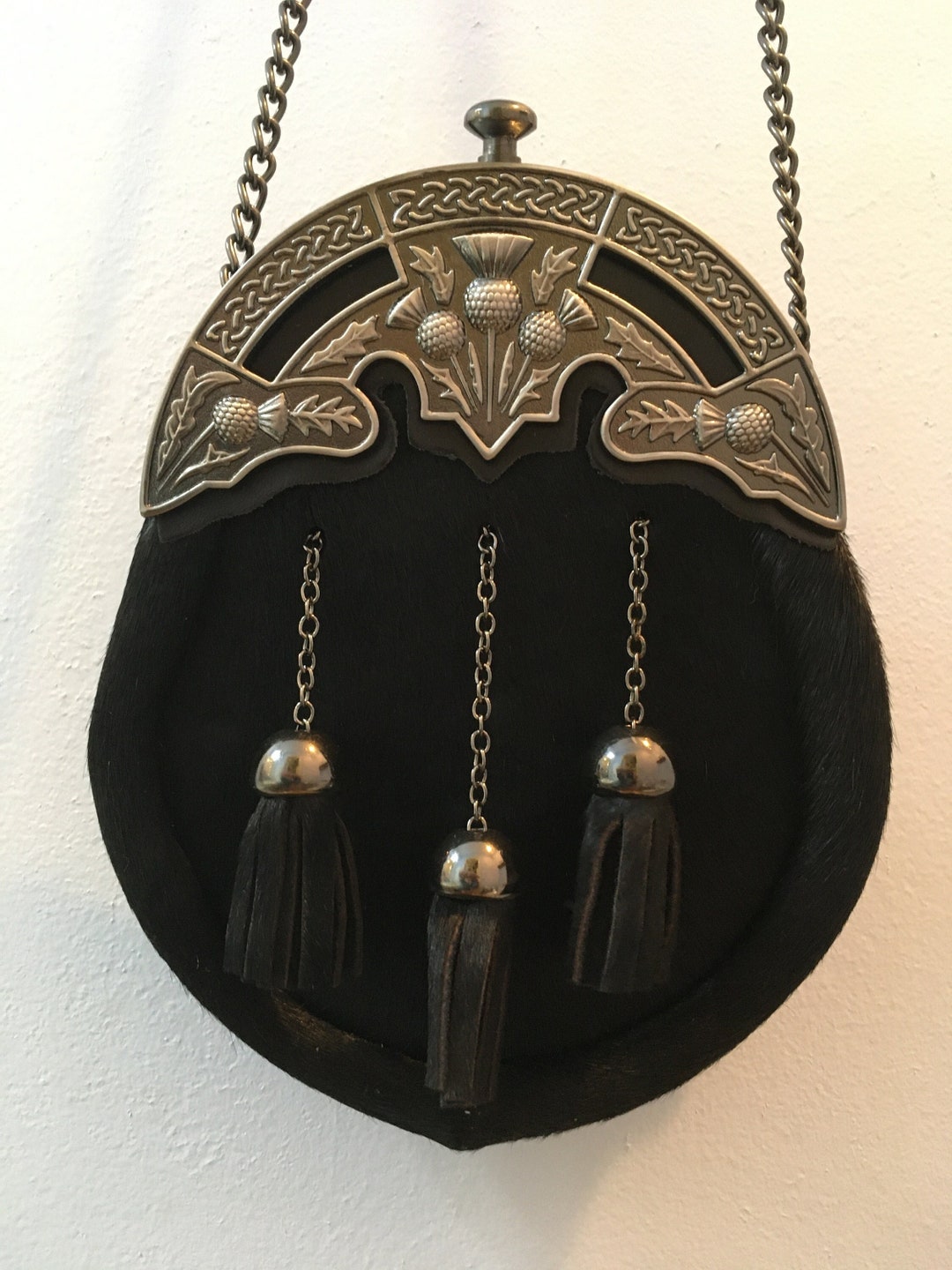 Scottish Full Dress Purse, Black Leather, Cowhide Calfskin, Antique ...