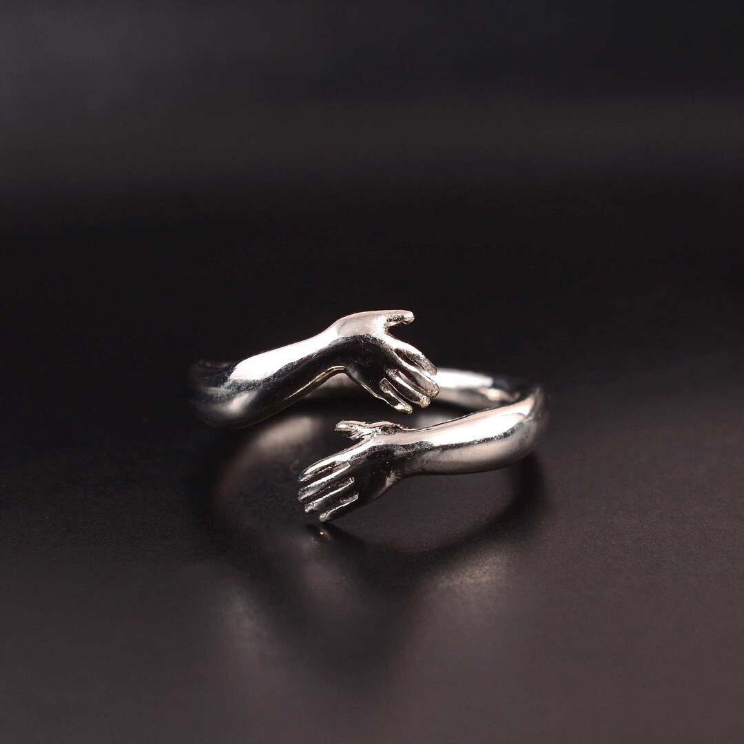 Sterling Silver Hug Ring, Hug Hand Silver Ring, Simple and Plain Ring ...
