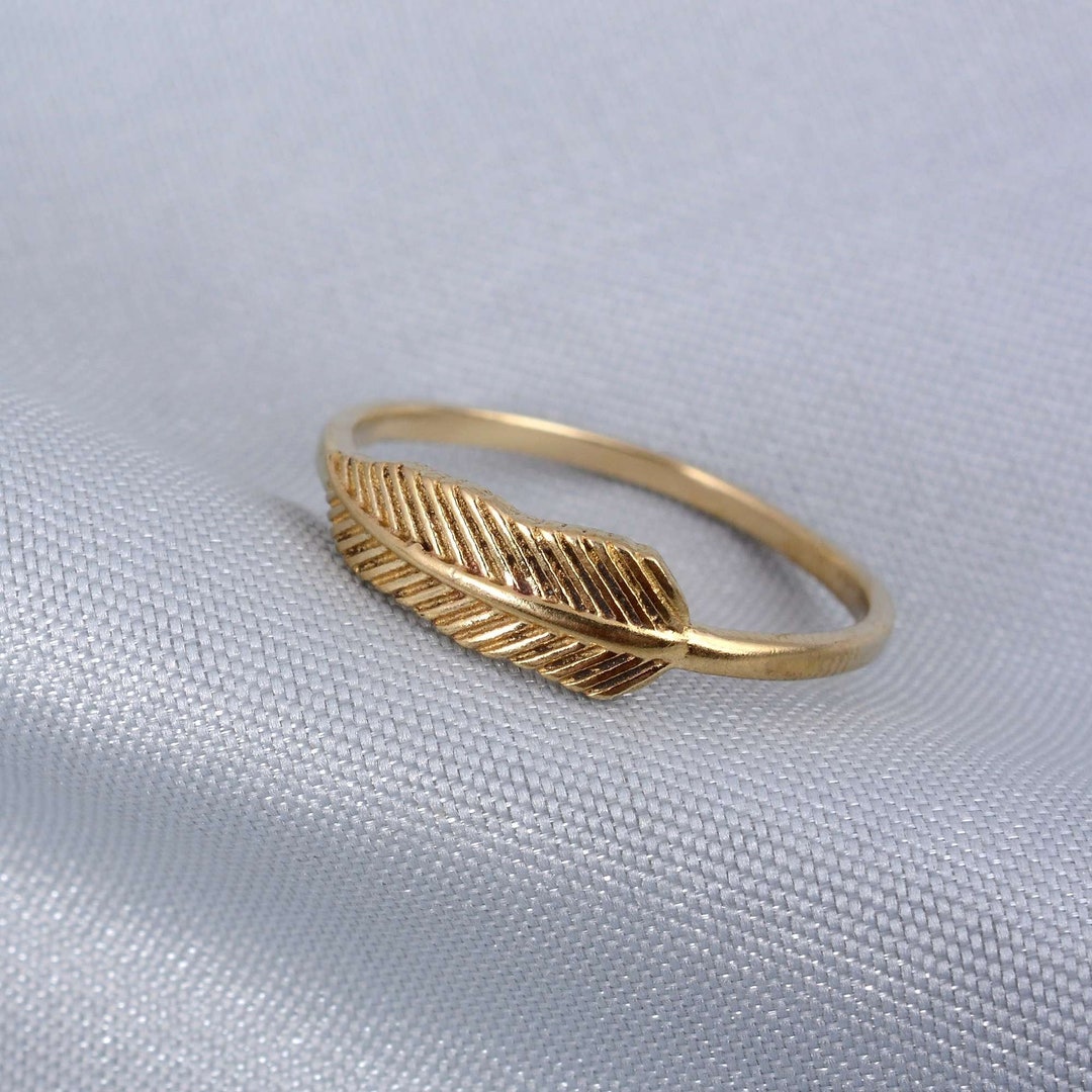 14k Gold Plated Leaf Ring, Dainty Gold Leaf Ring, Handmade Designer ...