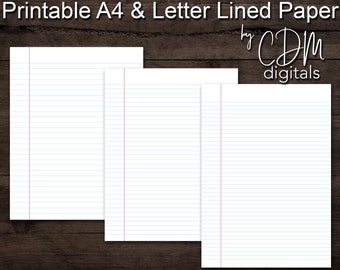 PRINTABLE Set of 6 Lined Paper W/ Margin Border - A4 & Letter Size ...