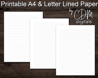 PRINTABLE Set of 6 Lined Paper - A4 & Letter Size Pages - Wide, College ...