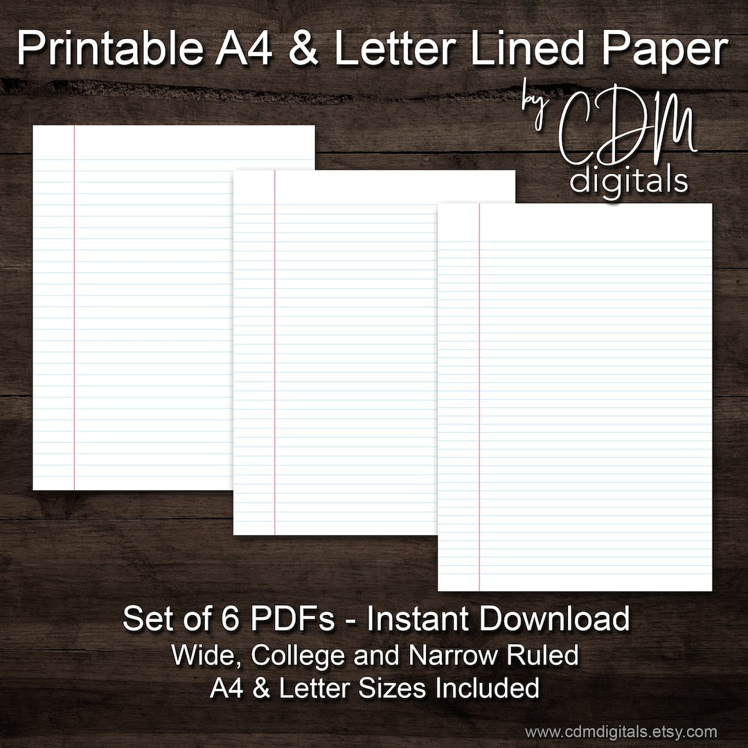 PRINTABLE Set of 6 Blue Lined Paper W/ Margin - A4 & Letter Size Pages ...