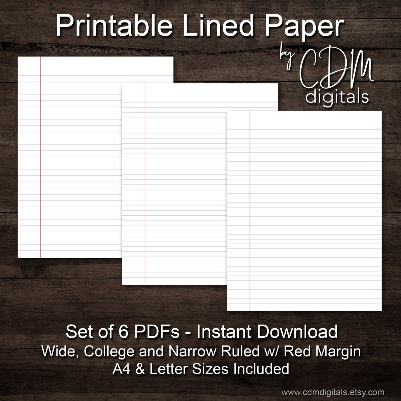 PRINTABLE Set of 6 Gray Lined Paper W Margin - A4 & Letter Size - Grey ...