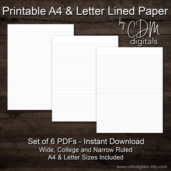 PRINTABLE Set of 6 Lined Paper A4 & Letter Size Pages | Etsy