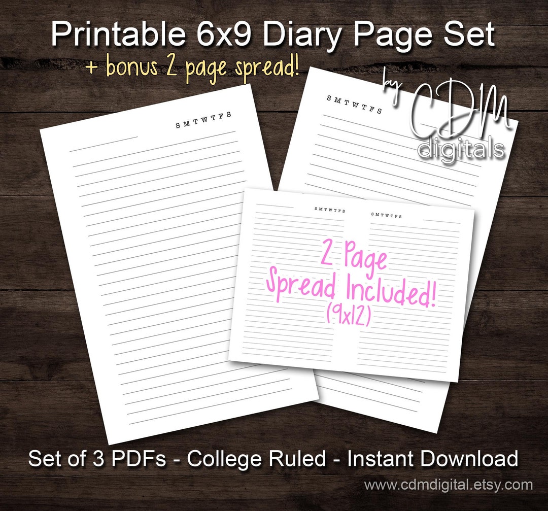 PRINTABLE 6x9 Lined Diary Pages – College-ruled Journal Paper Set With ...