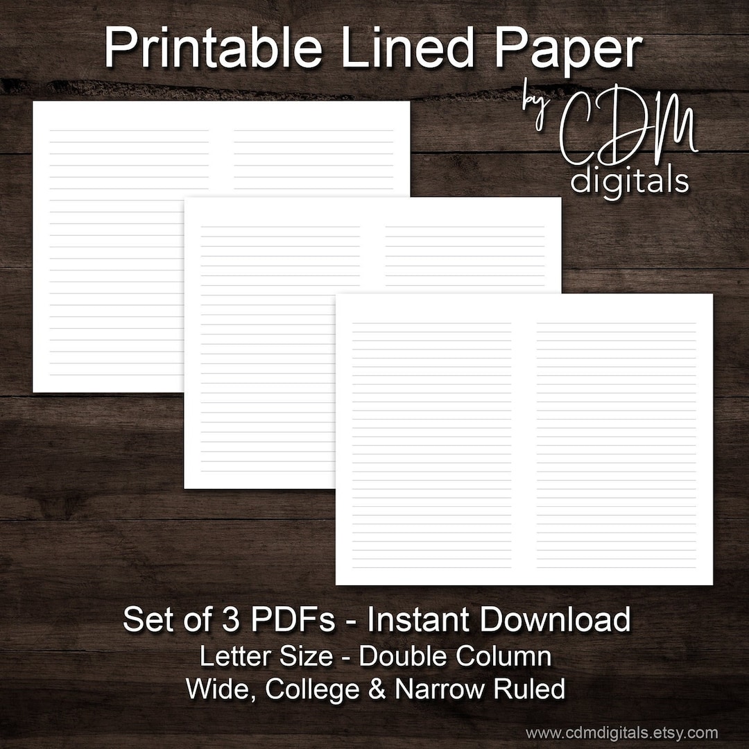 PRINTABLE Set of 3 Double Column Lined Paper - Letter Size Pages - Wide ...