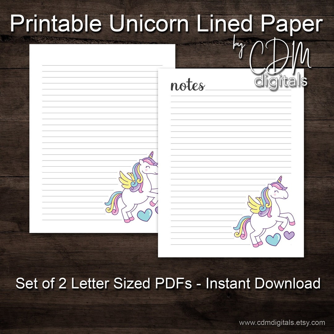 PRINTABLE Unicorn Lined Paper Pdfs Set of 2 Letter Size - Etsy