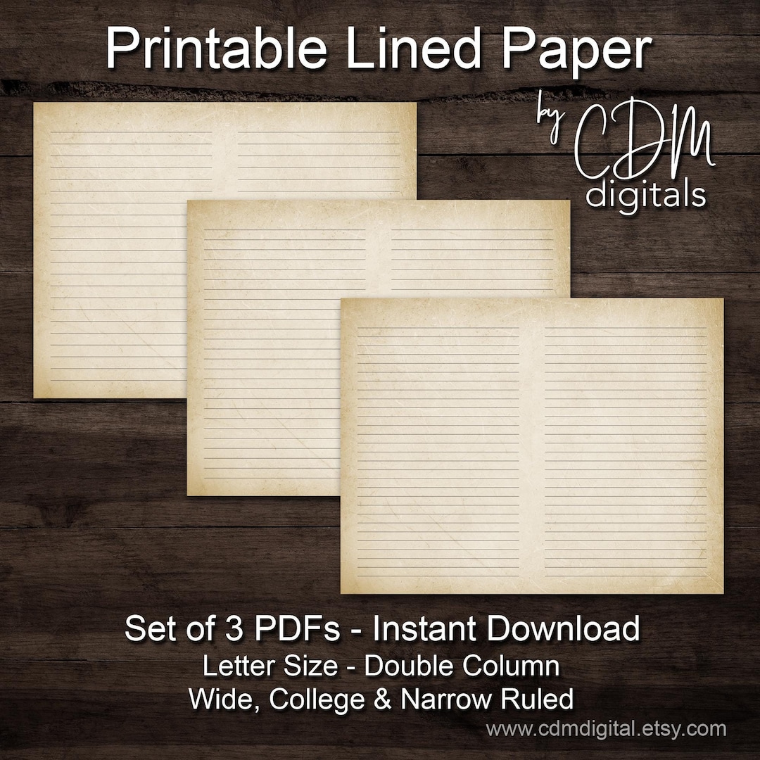 PRINTABLE Aged Double Column Distressed Lined Pages- Wide, College ...
