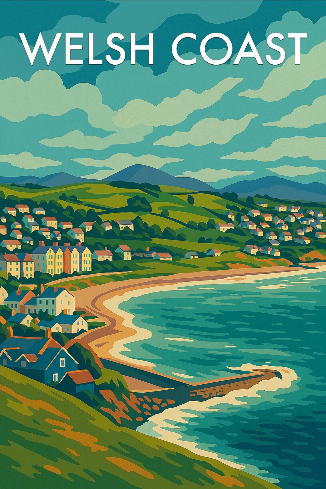 Welsh Coast Poster – Wales Print – 480 DPI – With Text – Digital ...