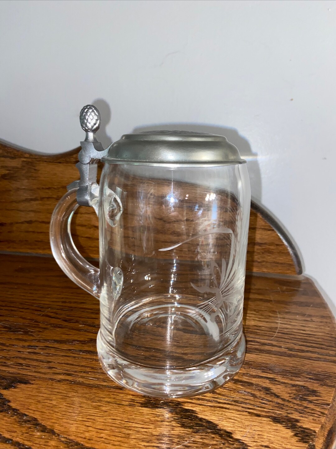 Etched Glass Beer Stein With Zinn Pewter Lid - Etsy