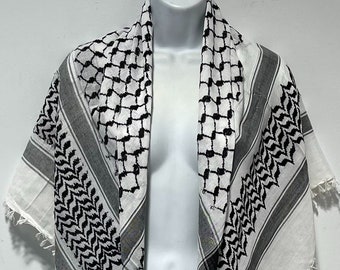 Shemagh Keffiyeh Arab Scarf Palestine Black on Gray Kufiya Arafat Hatta ...