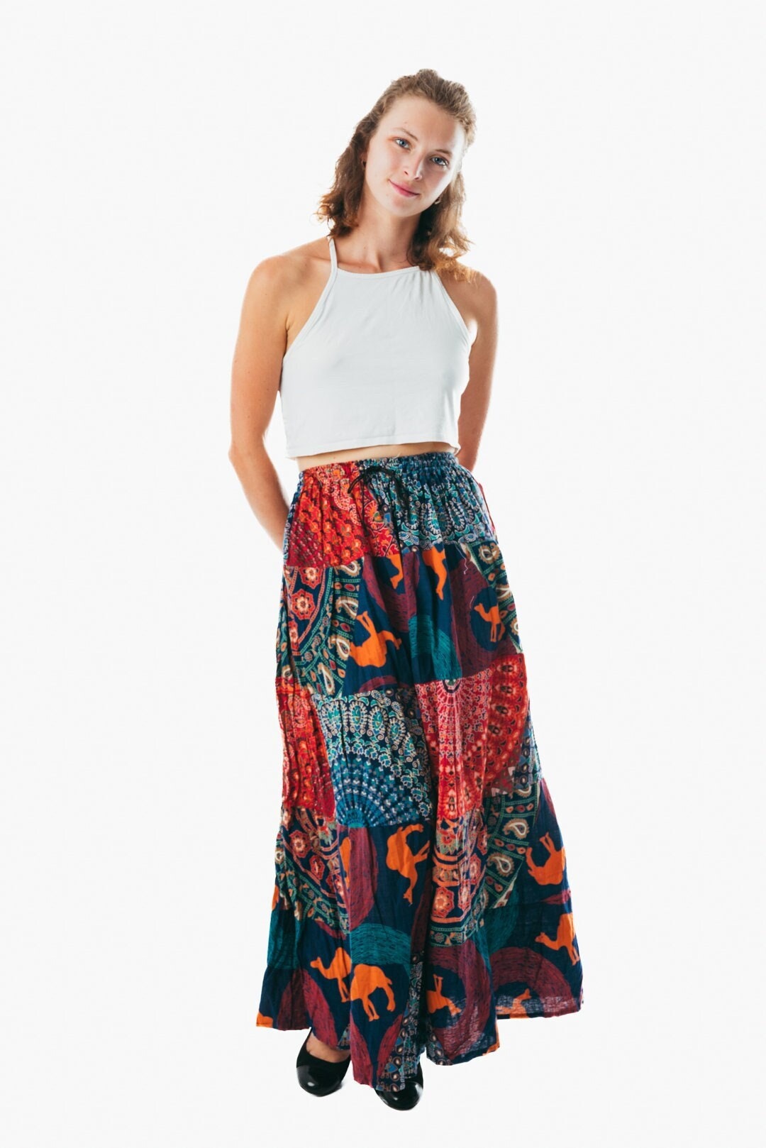 Boho Patchwork Skirt Long Gypsy Hippie Tiered in 100% Silky Rayon Maxi ...