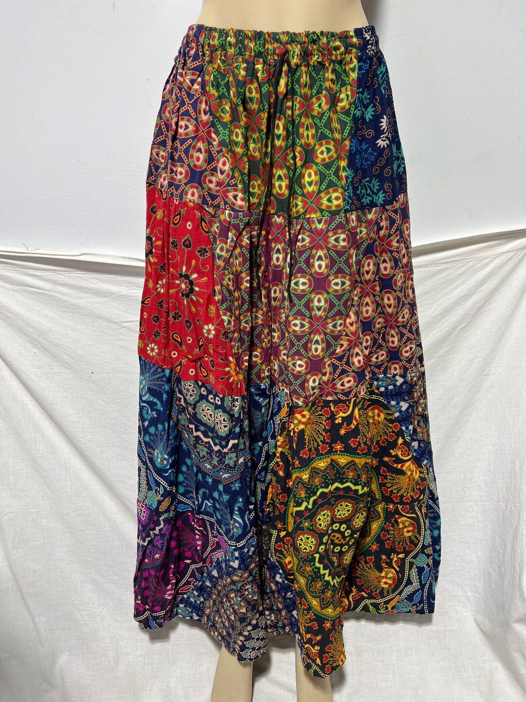 Boho Patchwork Skirt Long Gypsy Hippie Tiered in 100% Silky Rayon Maxi ...