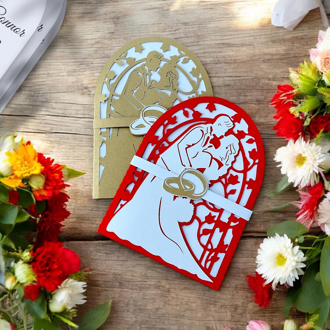 Triple Triptych Wedding Invitation Card/envelope, Svg, Pdf, Eps, Dxf ...