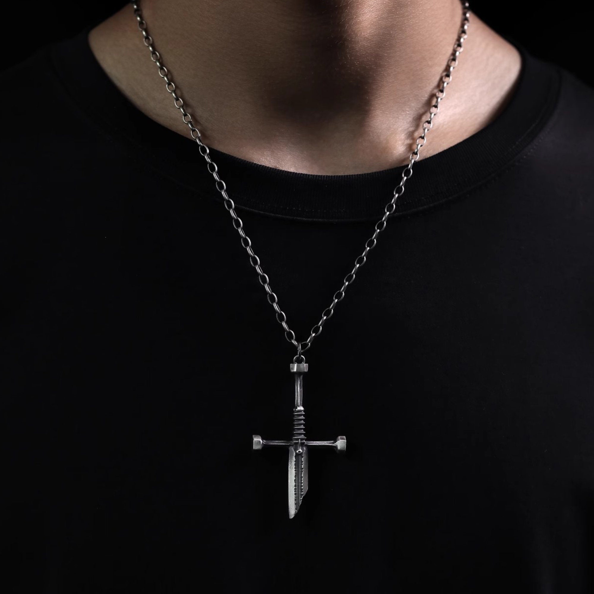 Broken Sword Cross Necklace, Dagger Pendant Necklace, Gothic Cross ...
