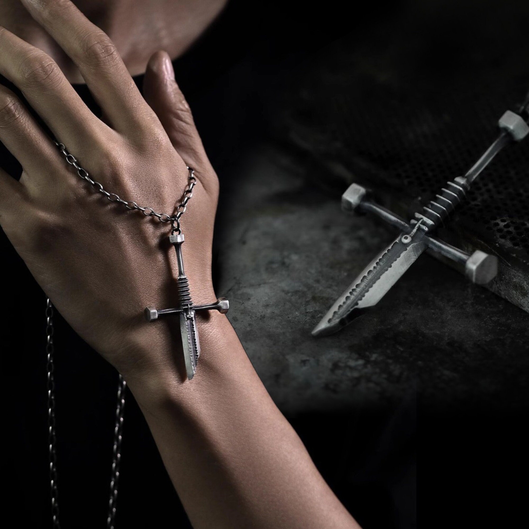 Broken Sword Cross Necklace, Dagger Pendant Necklace, Gothic Cross ...