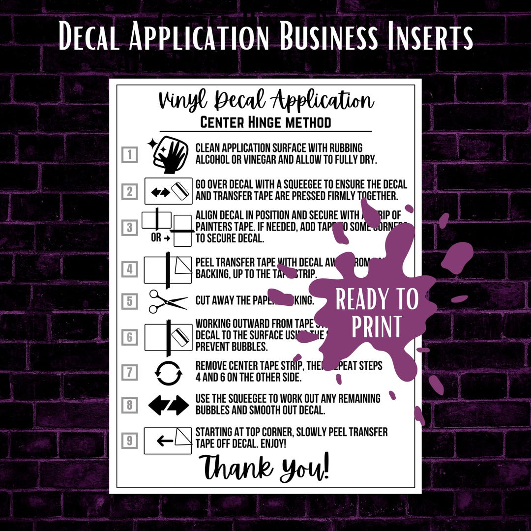 Center Hinge Vinyl Decal Application Instructions | Instant Download ...