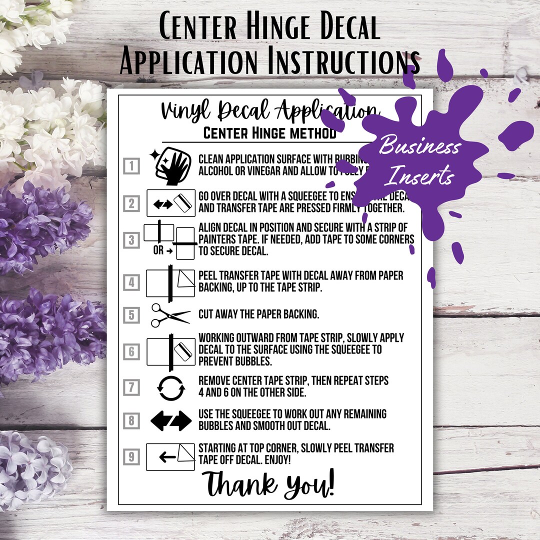 Center Hinge Vinyl Decal Application Instruction Instant Download Ready ...