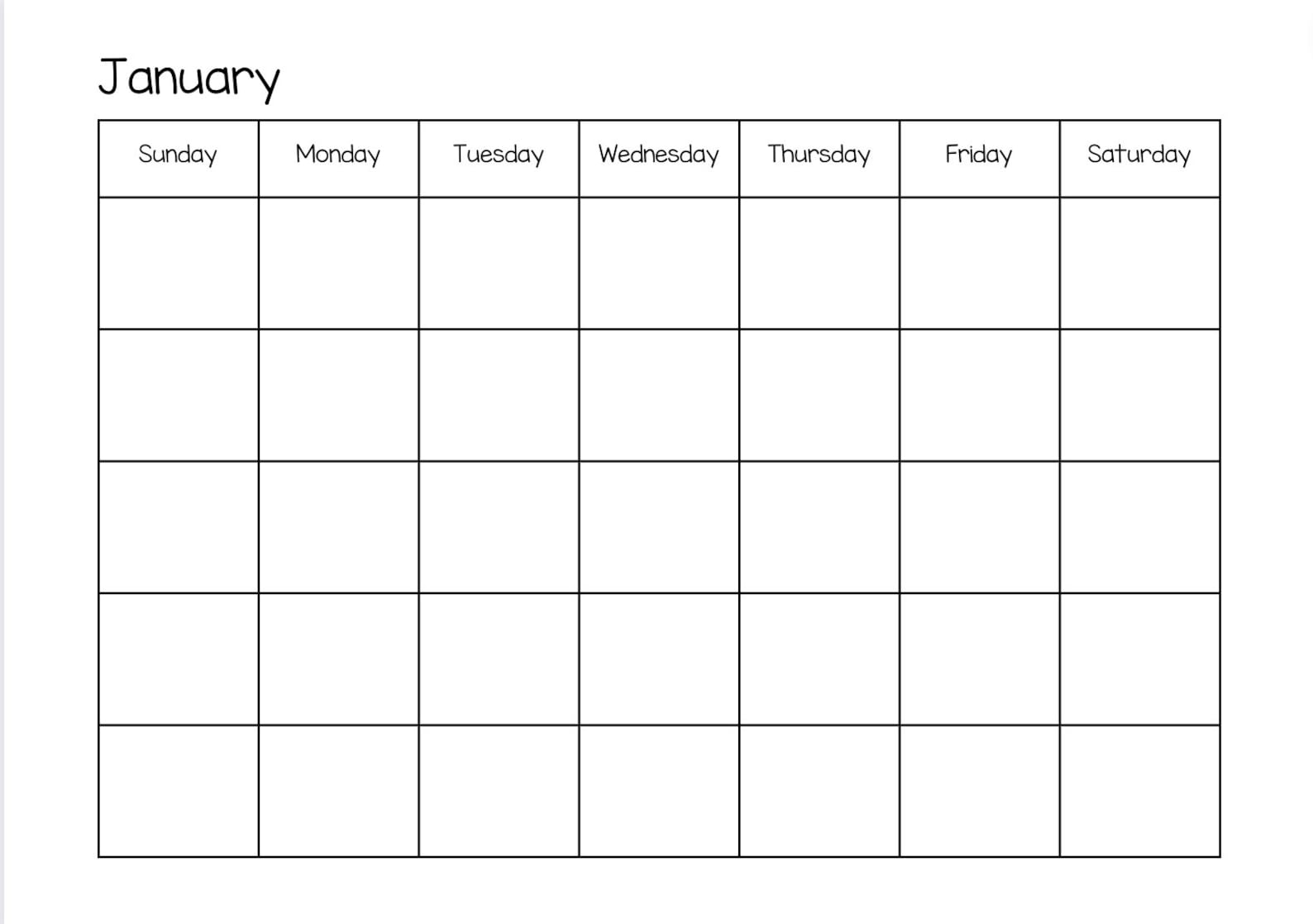 Printable Blank Calendar PDF – 12-month Minimalist Calendar With Sunday ...