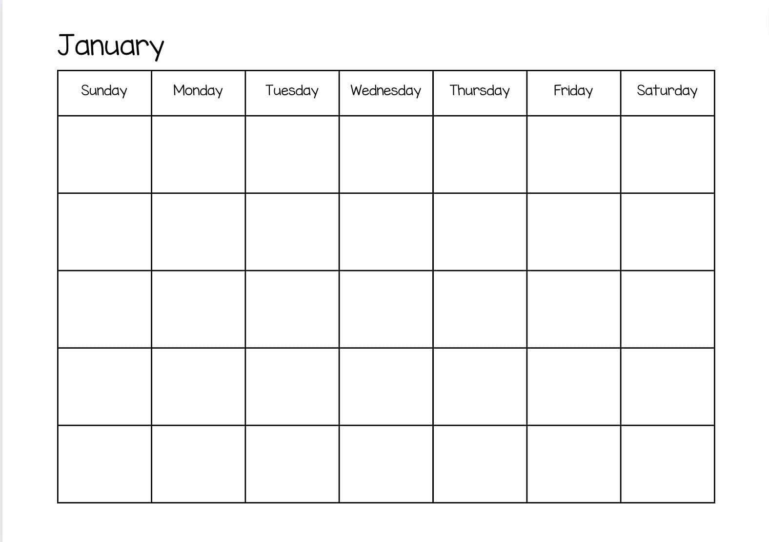 Printable Blank Calendar PDF – 12-month Minimalist Calendar With Sunday ...