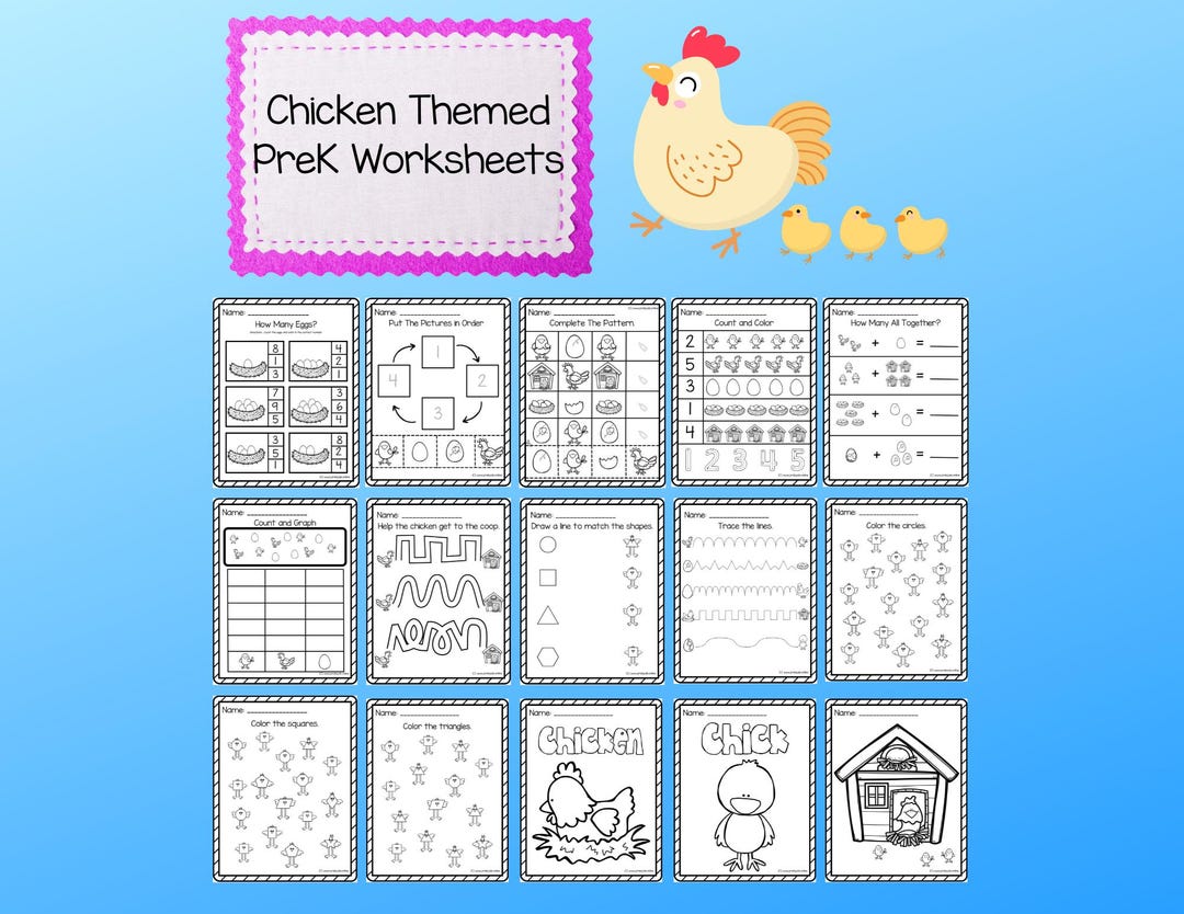 Chicken Theme Pre-k Worksheet Set – 15 Printable PDF Pages for Counting ...