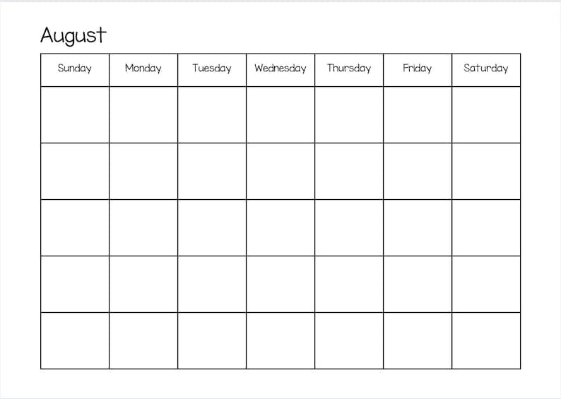 Printable Blank Calendar PDF – 12-month Minimalist Calendar With Sunday ...