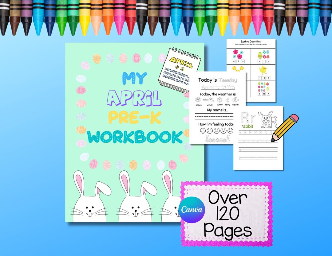 April Prek Workbook - Canva Template - Printable - 120 Pages - 4 Pages ...