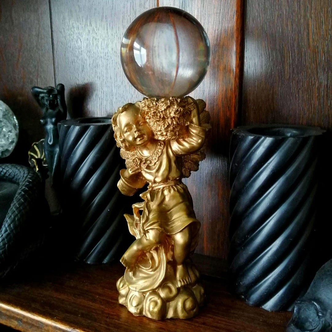 Seraph. Vintage Resin, Angel Stand With Modern GLASS, Scrying Orb ...