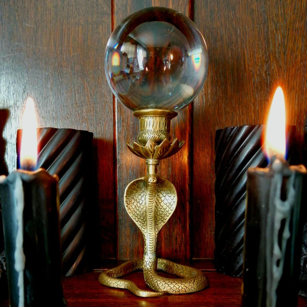 Kundalini - Glass Scrying Orb on a Vintage Coiled Serpent/cobra Brass ...