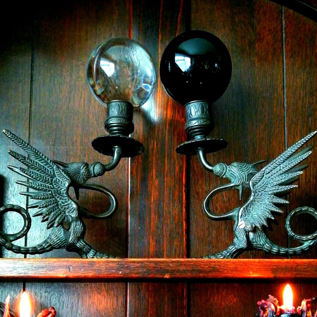 Griffin Scrying Orb Pair. Antique Victorian, Bronze Stands, Obsidian ...