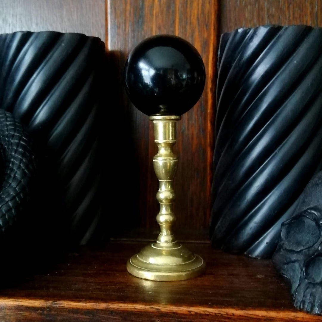 Mystic Crystal Ball, Obsidian Scrying Orb and Vintage Brass Stand ...