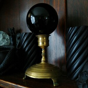 Edgar Cayce Crystal Ball. Obsidian Scrying Orb on Antique Brass Stand ...