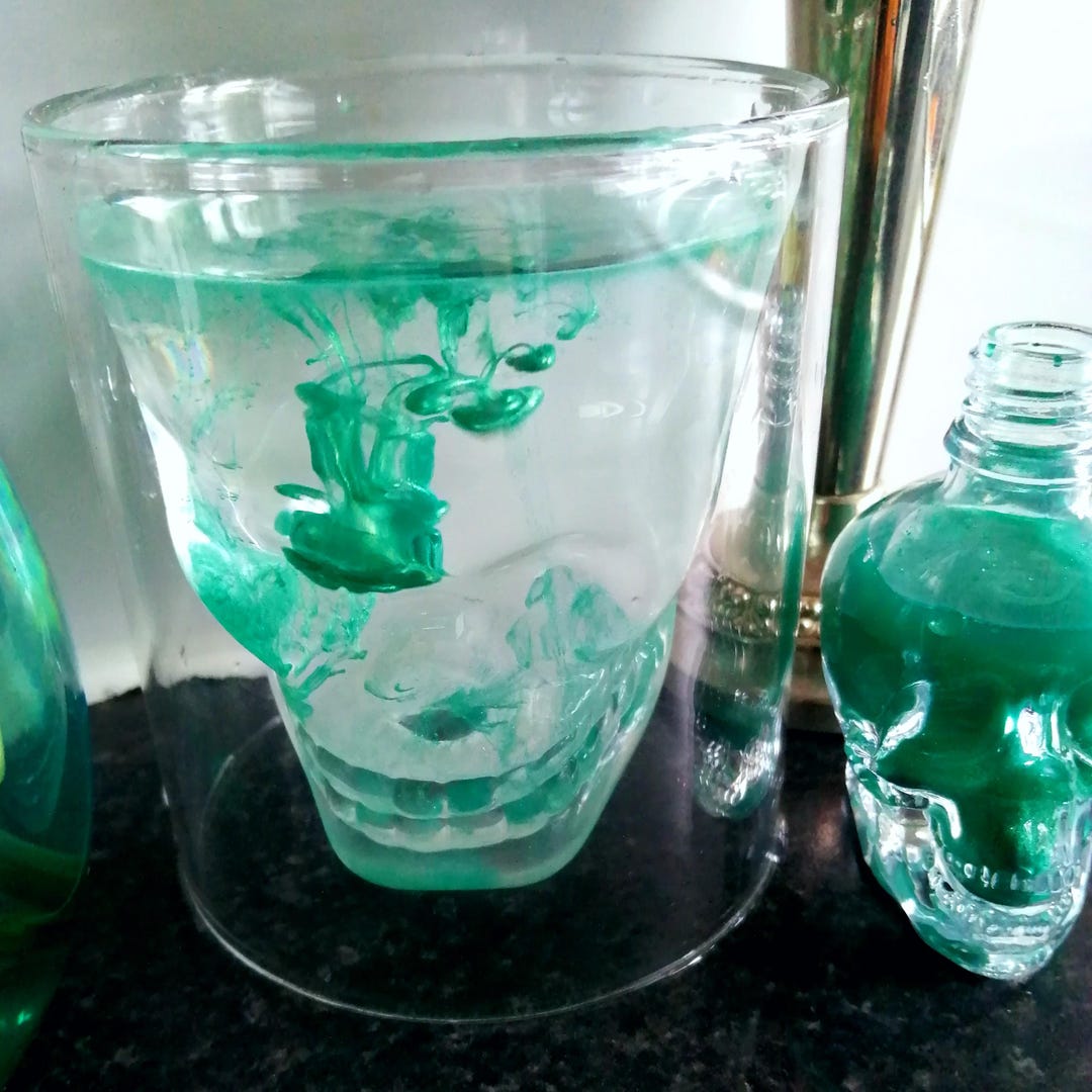 Bowl & Elixer Set. Glass Skull Scrying Bowl Plus Green Scrying Elixer ...