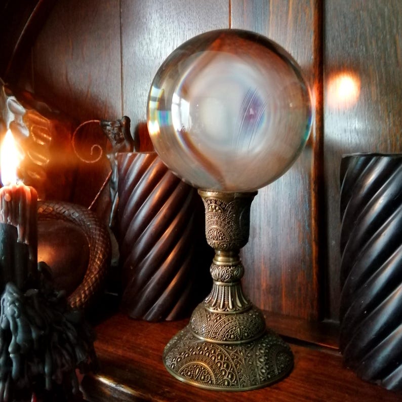 Ritual Crystal Ball. Huge GLASS Scrying Orb on an Ornate Stand. Altar ...