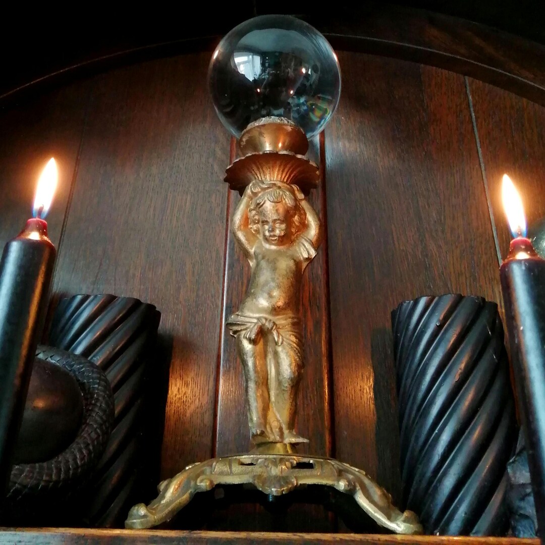 Cherub Crystal Ball. Huge Orb on Vintage Brass Stand. Cherubim. Vintage ...