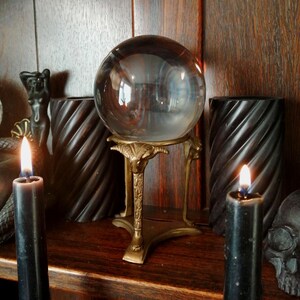 Devil - Crystal Ball. Obsidian Scrying Orb on Vintage, Brass Goat ...