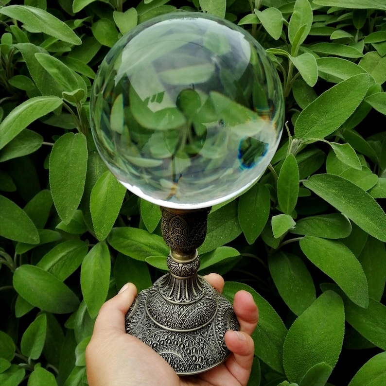 Ritual Crystal Ball. Huge GLASS Scrying Orb on an Ornate Stand. Altar ...