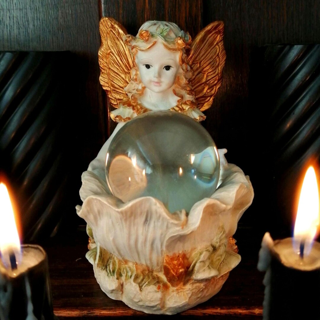 Angelic Crystal Ball. Modern GLASS Orb On, Vintage Angel, Stand ...