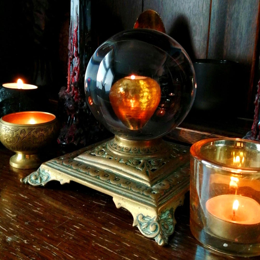Antique Crystal Ball. Modern Scrying Orb on Antique, Brass, Stand ...