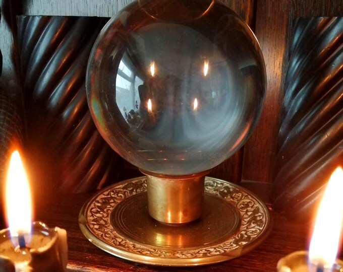 Ornithomancy Crystal Ball. Glass Scrying Orb on Vintage Brass Bird ...
