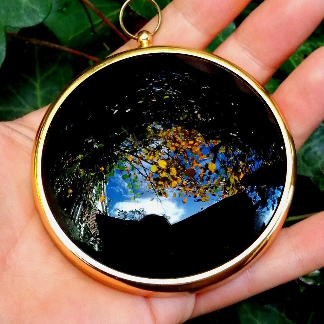 The Scrying Glass Vintage 1960's Black Convex Glass Scrying Mirror Held ...