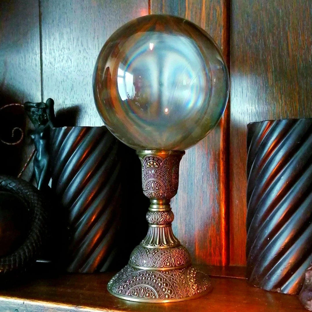 Ritual Crystal Ball. Huge GLASS Scrying Orb on an Ornate Stand. Altar ...