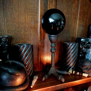 Crows Foot Extra Large Black Glass Scrying Orb on Cast Iron Crows Foot ...